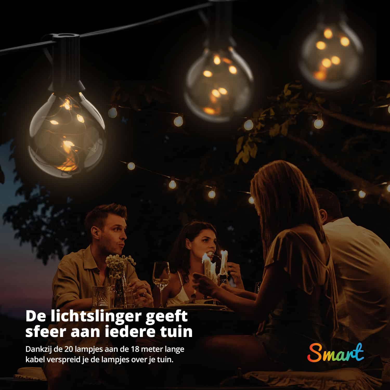 Met de slimme lichtslinger van FlinQ geef je sfeer aan je tuin